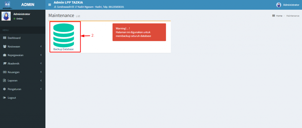 1.8 Cara Backup Database | Pengaturan – Pusat Tutorial AdminSekolah.net